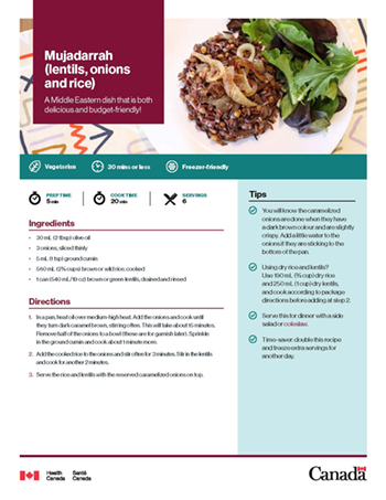Mujadarrah (lentils, onions and rice) - Canada's Food Guide