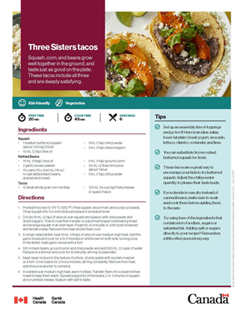Three Sisters tacos - Canada's Food Guide